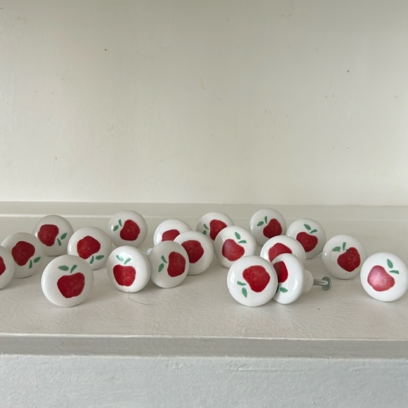Kitchen | White Ceramic Knobs With Hand Painted Apple Design | Poshmark